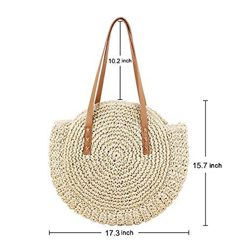 CHIC DIARY Womens Hand-woven Straw Shoulder Bag Large Summer Beach Leather Handles Handbag Tote with Zipper (#02-Beige)