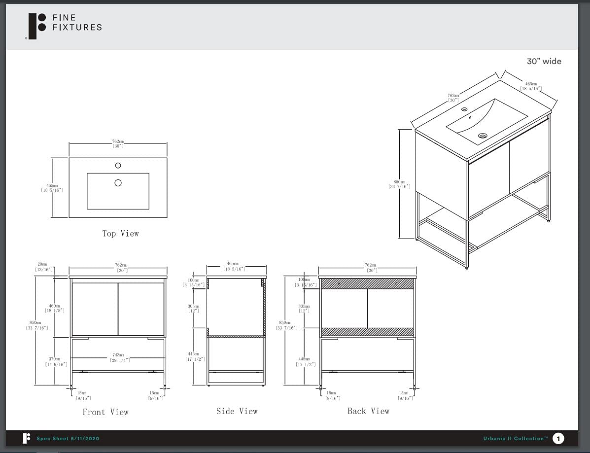 Fine Fixtures 30 Inch Bathroom Vanity with Sink - Modern Knob Free Design, Elegant Space-Saving Solution for Your Bathroom - Durable, Bathroom Vanities for a Contemporary Look - Urbania Collection