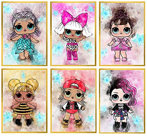 Posters for Girls Room â Unframed Set of 6 Doll Prints, 8x10 Inch, Pink Bedroom Decor for Girls, Cartoon Wall Art Prints for Tween Girl, Gift for Kids, Bathroom, Birthday Party Decoration, Fashion Dolls for 5 Year Plus