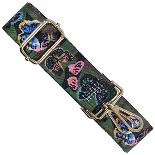 Duwi Wide Handbag&Purse Strap Jacquard Woven Guitar Style Multicolor Replacement Strap Canvas Adjustable Crossbody Bag Strap (no,green,butterfly)