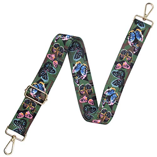 Duwi Wide Handbag&Purse Strap Jacquard Woven Guitar Style Multicolor Replacement Strap Canvas Adjustable Crossbody Bag Strap (no,green,butterfly)