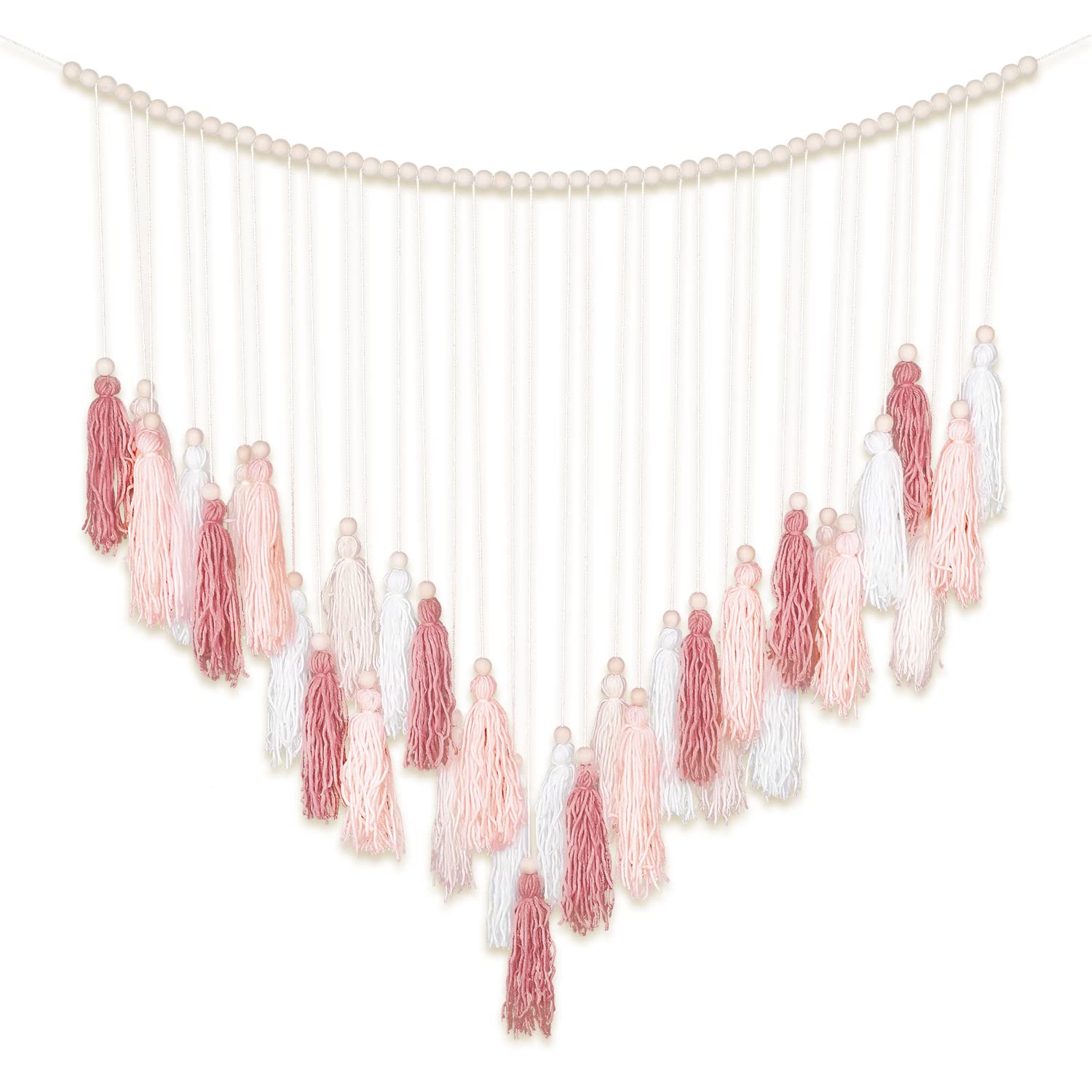 Luxbrand Large Macrame Wall Haning Boho Home Decor, Blush Pink Tassel Wall Decor Bohemian, Bedroom Living Room Girls Room Nursery Dorm Room Decoration