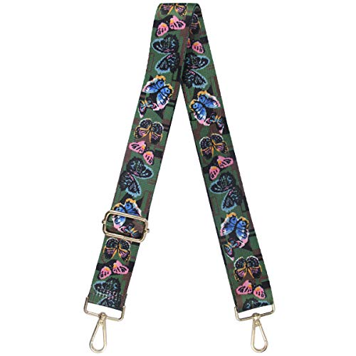 Duwi Wide Handbag&Purse Strap Jacquard Woven Guitar Style Multicolor Replacement Strap Canvas Adjustable Crossbody Bag Strap (no,green,butterfly)