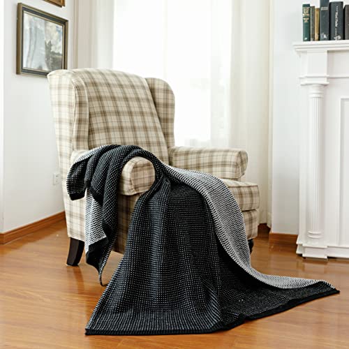 Snugtown Ombre Weave Cable Knitted Cozy Throw Blanket, Home Decorative Blanket Throw for Couch Chairs Bed, Black and White, 50 x 60 Inches