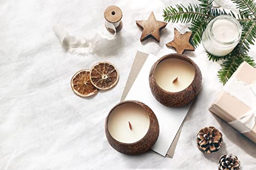 Cocowhoa Coconut Shell Candle, Scented Soy Essential Oil Infused Candle, Natural Wood Wick, Made with Reclaimed Coconut Shells, Eco-Friendly, Toasted Coconut Scent