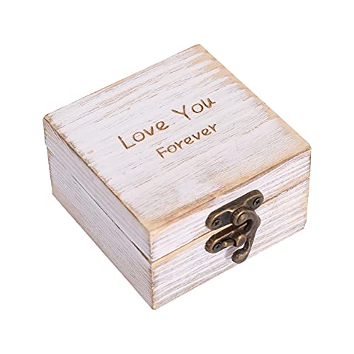 LONGNENG Wooden Ring Box for Wedding Rings and Couple Jewelry,Ring Bearer Box for Display or Personal Organizer,Engraved LOVE YOU FOREVER Lettering