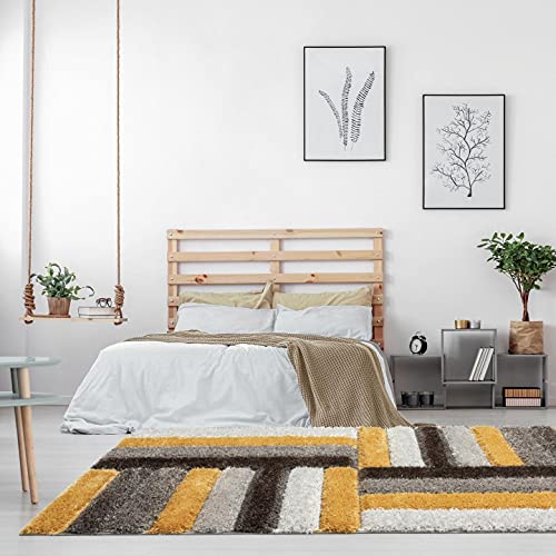LUXE WEAVERS Lantanas Yellow 8x10 Shag Geometric Area Rug, Modern, Stain Resistant, Plush Indoor Rugs