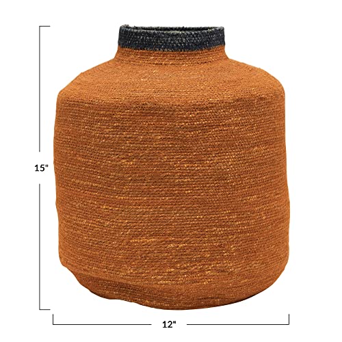 Bloomingville Hand-Woven Seagrass, Orange & Navy Basket