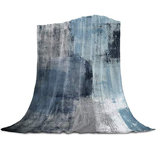 NICECOME Flannel Fleece Throw Blanket Oil Painting Style Abstract Grey and Blue Ultra Soft Warm Large Throw Blanket for Bed/Couch/Sofa/Traveling All Season Decorative Throw 50" x 60"