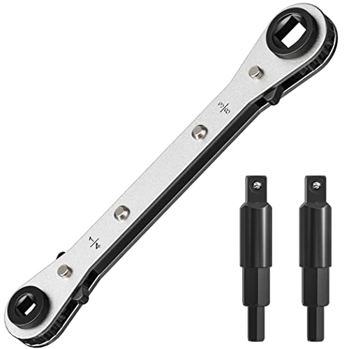 Mellbree HVAC Service Wrench, 3/8” 1/4” 5/16'' 3/16'' Refrigeration AC Ratcheting Wratchet Wrench Tool with Hex Bit Adapter for HVAC Tech, Gas Furnace, Air Conditioning, Refrigeration Equipment