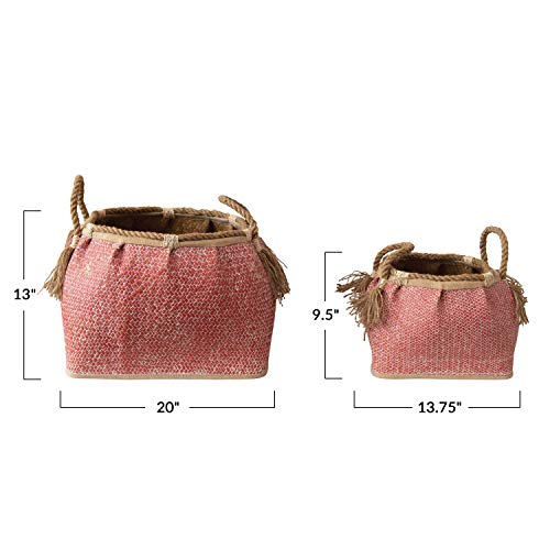 Creative Co-Op Hand-Woven Seagrass Handles, Coral Color, Set of 2 Basket, 2
