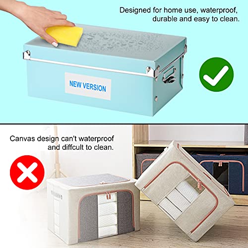 HYUNLAI 4 Pack Storage Box, Decorative Storage Bins with Lid,with Handles,Press-Stud Fastening,Moisture-Proof,Foldable for Space Saving Storage,for Clothes,Cosmetic,Blankets(Green)