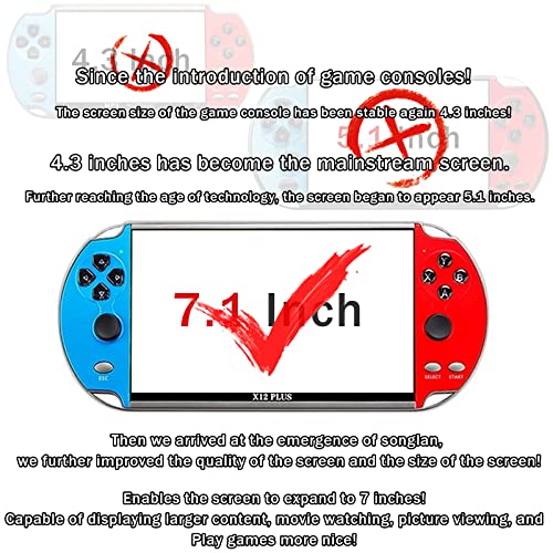 songlan-X12 Plus 7-inch HD Screen Handheld Portable MP5, 10000+ Free Games，Dual Joystick Nostalgic Arcade Video Game Machine 16GB ROM, Support GBC/GBA/NES/MD/SMC/SFC Games Children's Gifts