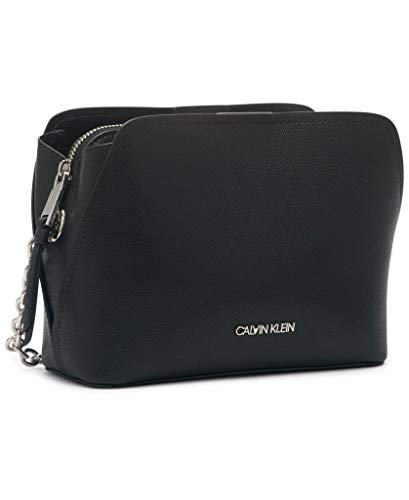 Calvin Klein Hailey Micro Pebble Triple Compartment Chain Crossbody, Black/Silver
