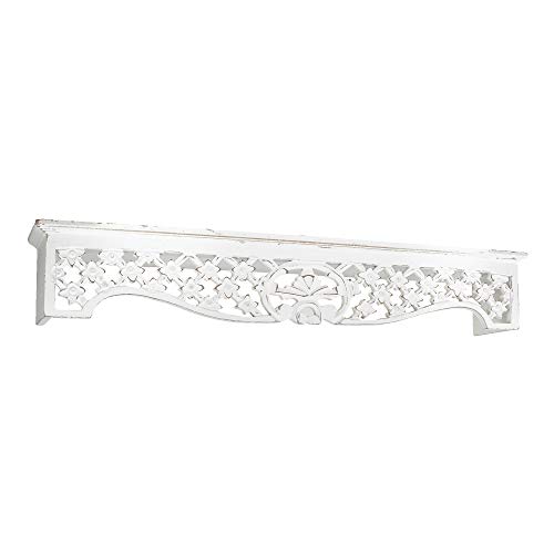 American Art Decor Hand-Carved Vintage Medallion Floating Wall Shelf - Whitewashed (30”)