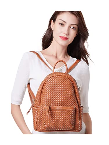 SHOMICO Women Woven Backpack Purse Trendy Stylish Casual Day back Handbag (small camel woven)