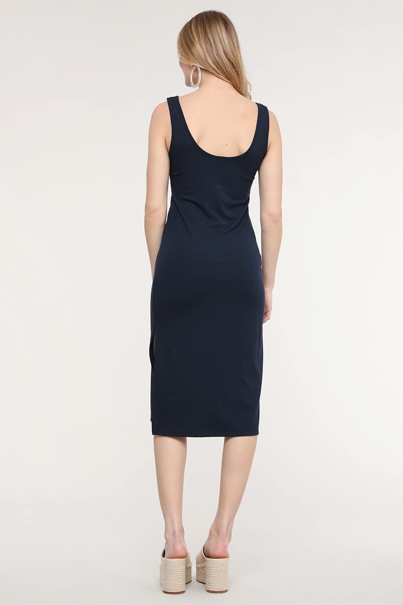 Emma's Closet Women's Tank Dress - Sleeveless Square Neck Casual Midi One Piece with Side Slit YCGD3150 Navy S