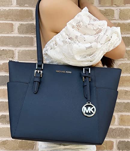 Michael Kors Charlotte Large Top Zip Tote (Navy/Silver Hardware)