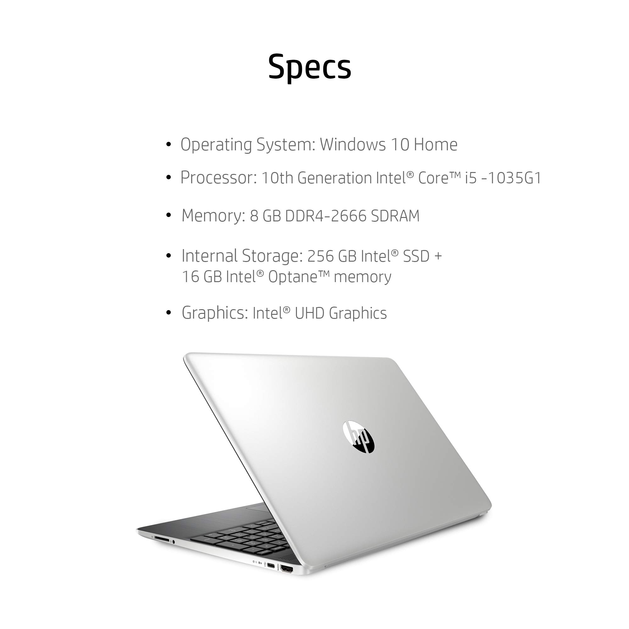 HP 15.6-inch IPS High Performance Laptop, Intel Quad-Core i5-1035G1 Up to 3.6GHz (Beats i7-7500U), 8GB DDR4 RAM, 256GB SSD, 802.11AC WiFi, Bluetooth 4.2, HDMI, USB 3.1, Silver, Windows 10 (Renewed)