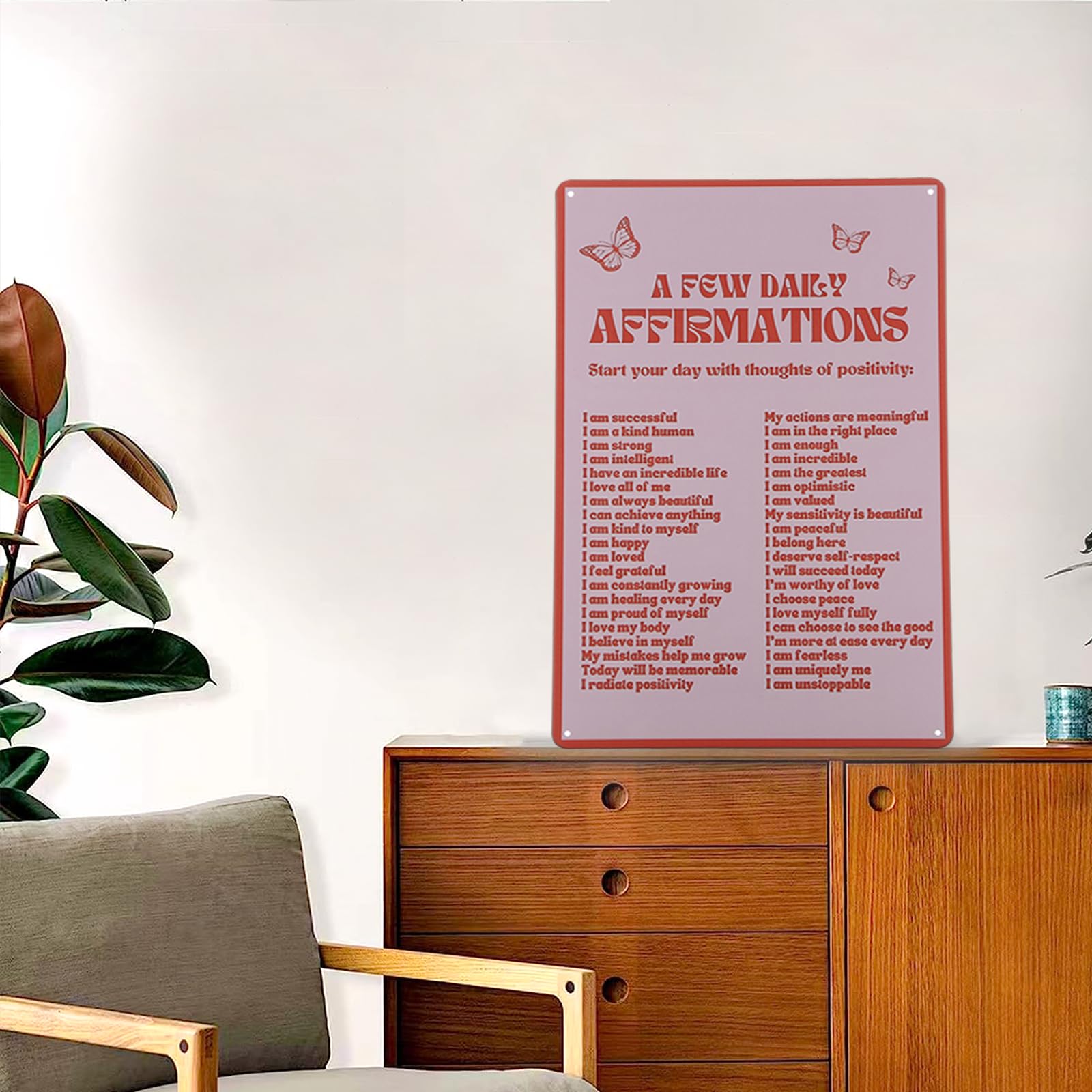 Room Decor Aesthetic Daily Affirmations Motivational Wall Art Metal Tin Sign, Pink Butterfly Wall Home Coffee Room Office Decor 8X12Inch