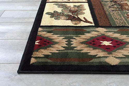 Champion Rugs Cabin Style Area Rug Rustic Western Country Bear Elk Deer Bear Wildlife Lodge Native American Design (5β 3β X 7β 5β)