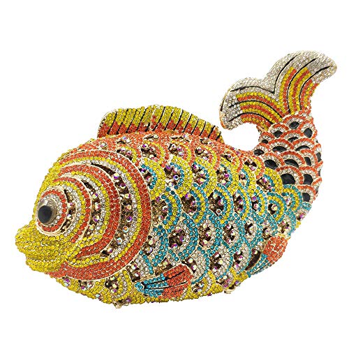Boutique De FGG Super Mini Women Fish Evening Bags Crystal Clutch Purse Wedding Party Rhinestone Handbags (Orange&Yellow#15)