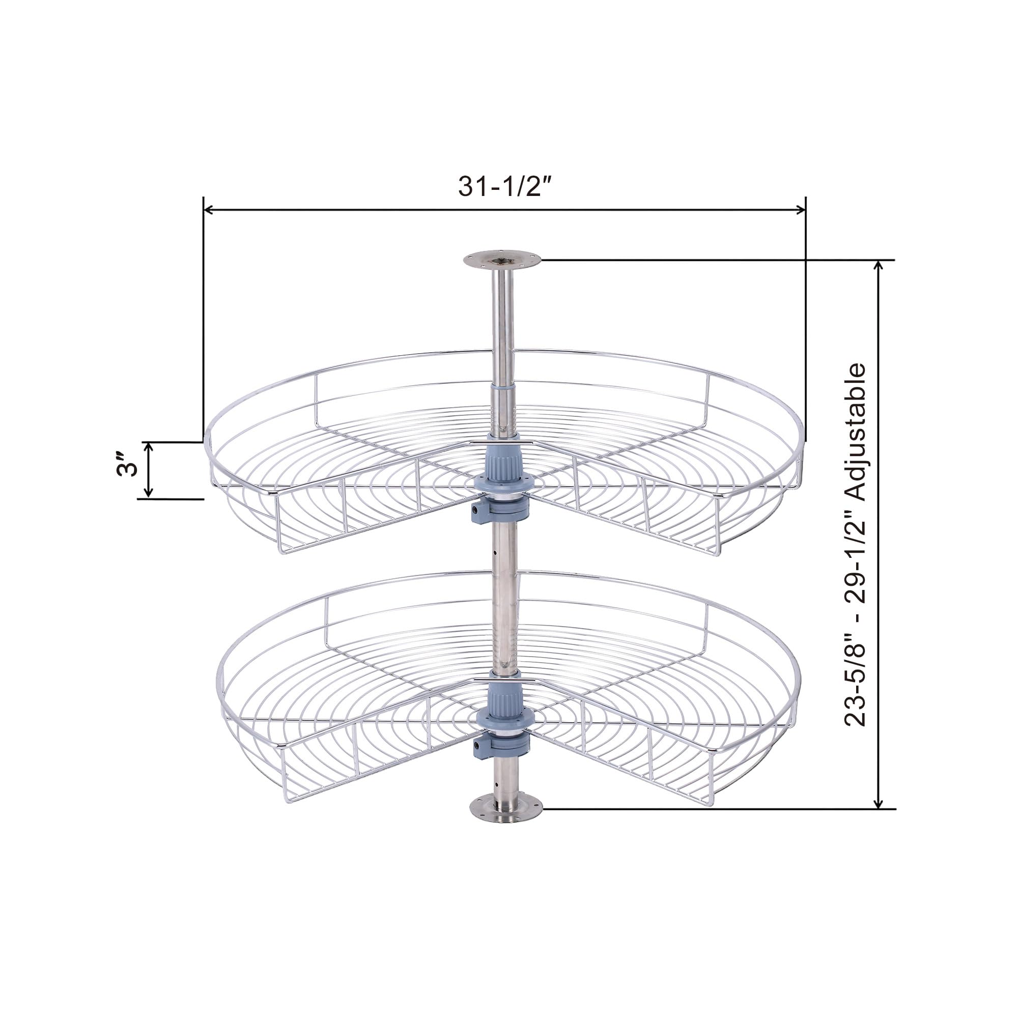 DOWELL 32inch Kidney Shape Chrome Lazy Susan Double Rack Kitchen Cabinet 2 Shelf Set 4001-270-32