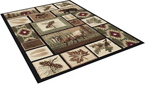 Champion Rugs Cabin Style Area Rug Rustic Western Country Bear Elk Deer Bear Wildlife Lodge Native American Design (5β 3β X 7β 5β)