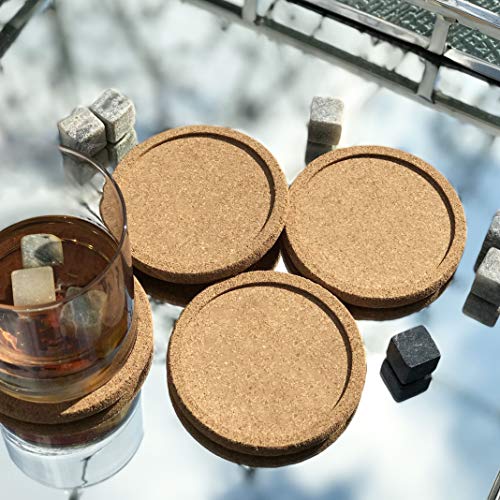 Geobom Natural Lip Cork Coasters for Drinks with Grooved Round Edge Set of 2 Absorbent Heat & Water Resistant Reusable Durable Saucers Bar Glass Cup & Mug Housewarming Gift (2)