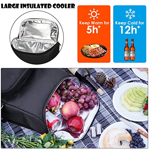 Picnic Backpack for 4 Person with Large Insulated Cooler Bag, Picnic Basket Set with Wine Pouch, Waterproof Picnic Blanket & Cutlery Set. Perfect for Beach, Camping, Party,Wedding Gift for Couple.
