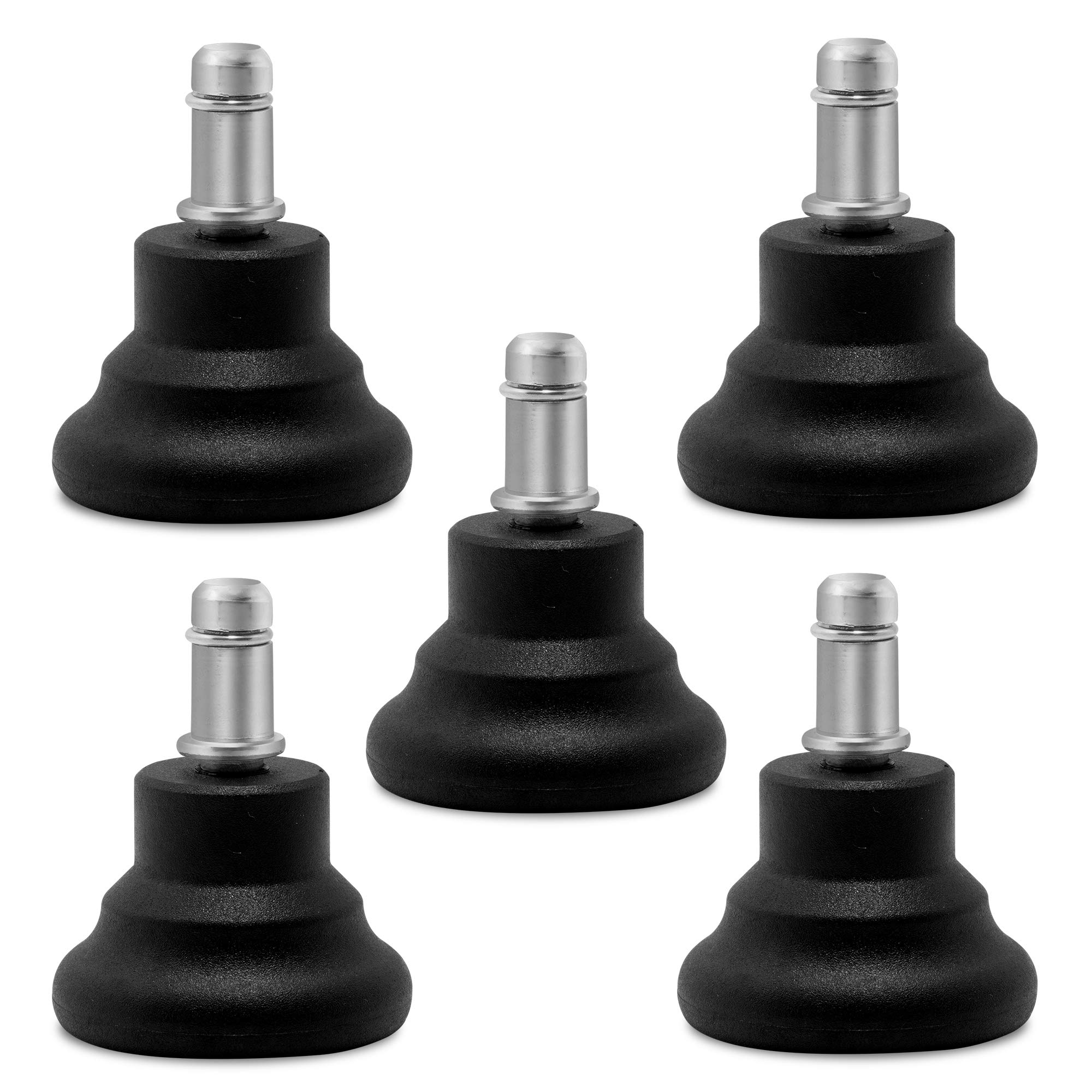 Guildrey Bell Glides Replacement, 7/16â (11mm) Stem Diameter, Fixed Stationary Caster for Office Chair, Low Profile - Set of 5 (Black)