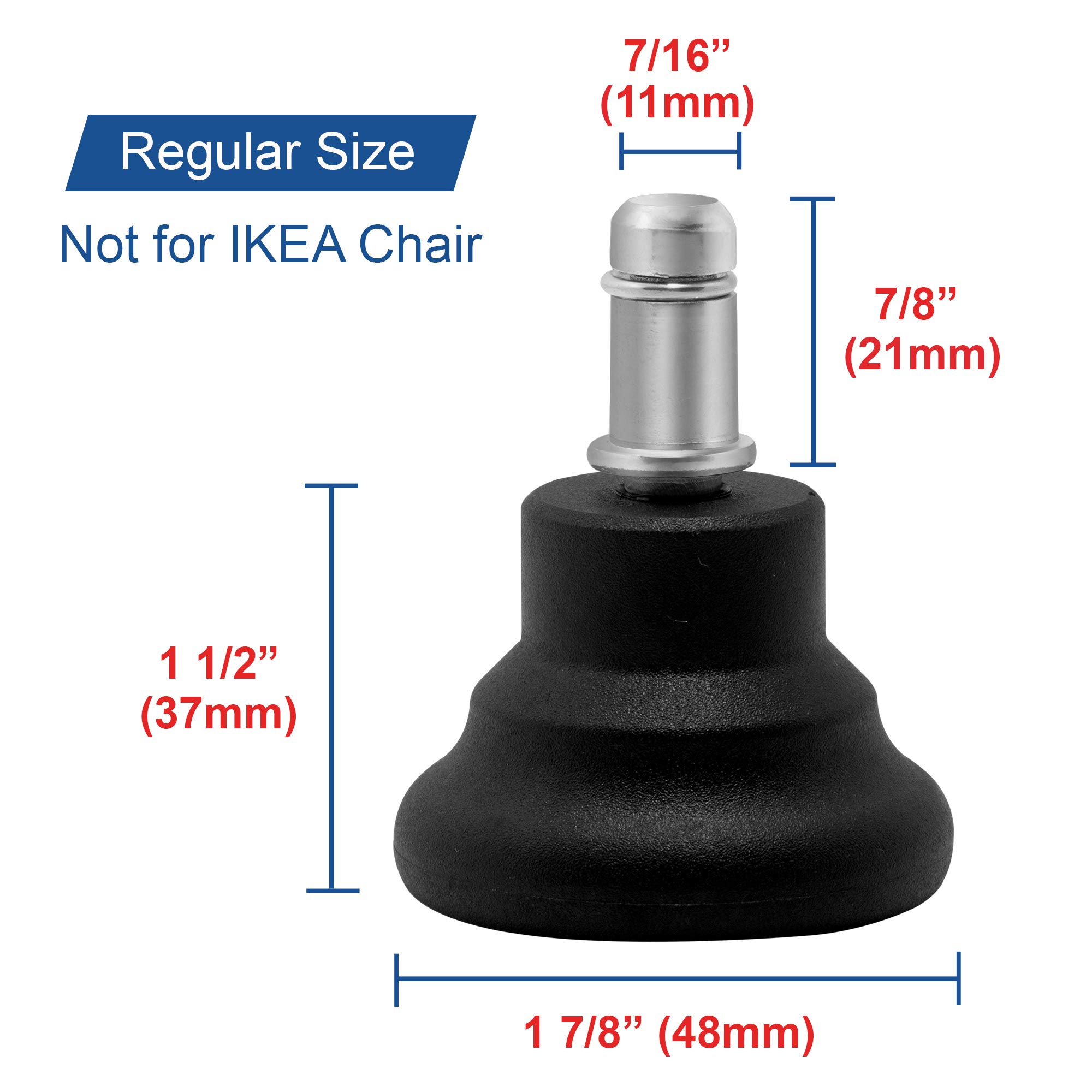 Guildrey Bell Glides Replacement, 7/16” (11mm) Stem Diameter, Fixed Stationary Caster for Office Chair, Low Profile - Set of 5 (Black)