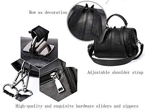 YAQUNICER Elegant PU Leather Handbags And Purses for Women With Bow Decoration Hobo Crossbody Messenger Bag