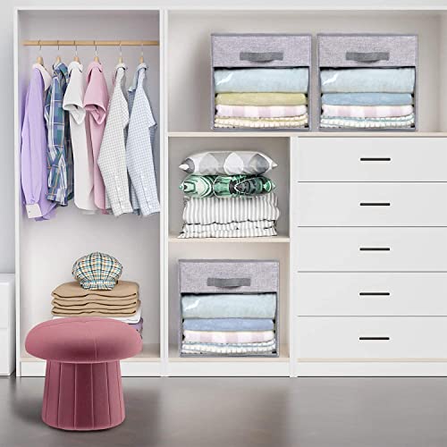 DIMJ Cube Storage Bins, 3 Packs Clear Window Fabric Storage Bin Organizer for Closet Shelves Home Storage Cubes Organizer with Handles