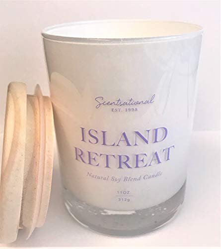 Natural Coconut + Beeswax Scented Candle Island Retreat in Glossy White Jar with Lavender Text, 11 Oz.