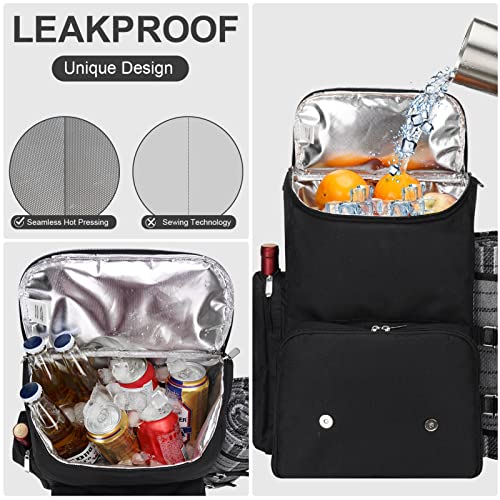 Picnic Backpack for 4 Person with Large Insulated Cooler Bag, Picnic Basket Set with Wine Pouch, Waterproof Picnic Blanket & Cutlery Set. Perfect for Beach, Camping, Party,Wedding Gift for Couple.