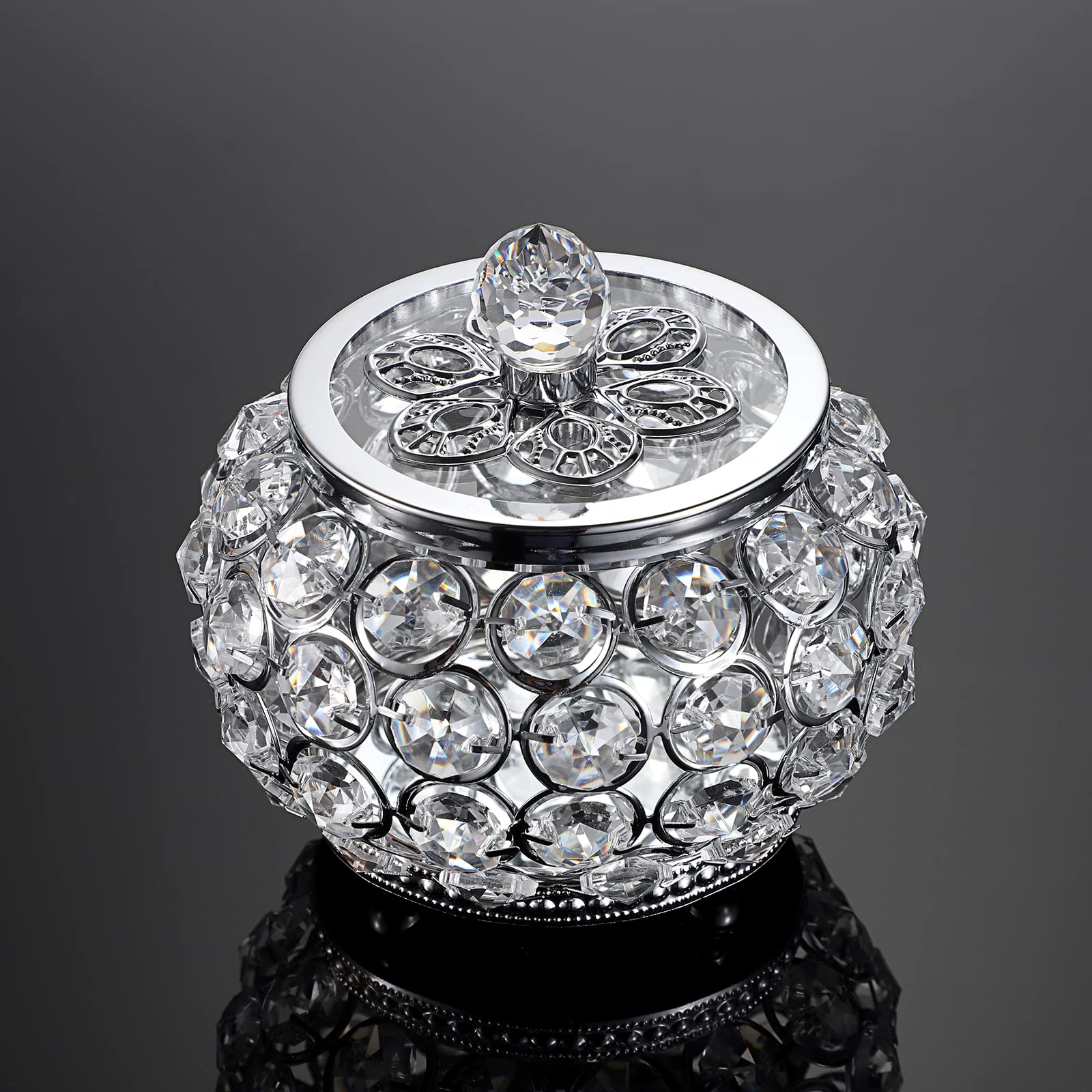 Hipiwe Crystal Jewelry Box with Glass Lid Small Trinket Organizer Mirrored Treasure Box Ring Holder Earrings Necklace Storage Box Keepsake Gift Box for Home Dresser Decor, Silver
