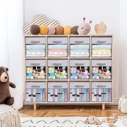 DIMJ Cube Storage Bins, 3 Packs Clear Window Fabric Storage Bin Organizer for Closet Shelves Home Storage Cubes Organizer with Handles