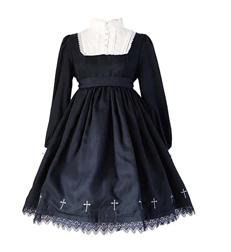 Nite closet Gothic Dress Long Sleeve Black Lolita Vintage Dresses Retro (8-10)…