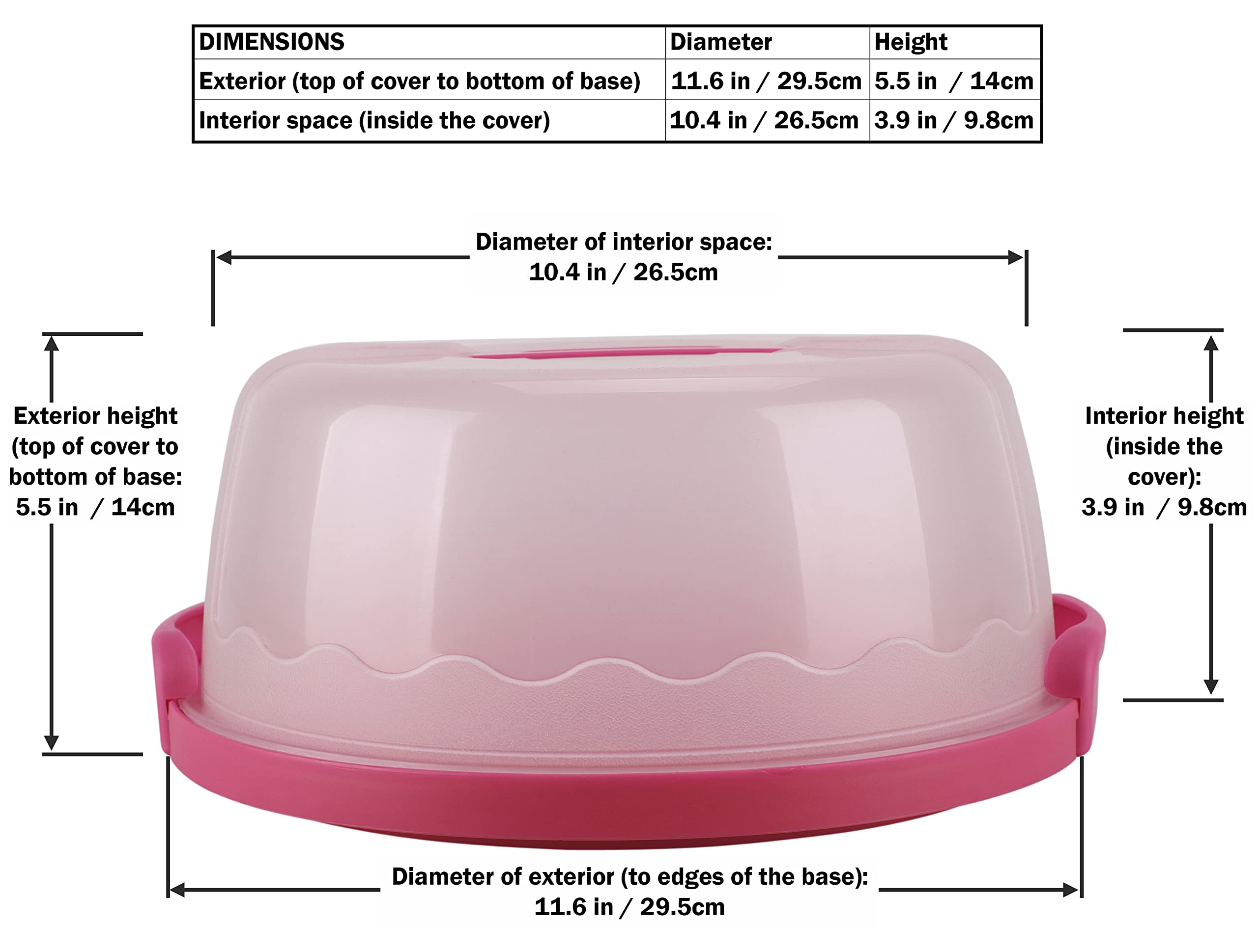 HelloCupcake Portable Cake and Cupcake Carrier / Storage Container - 10.4" Diameter (Inside Cover), Translucent Dome - Perfect for Transporting Cakes, Cupcakes, Pies, or Other Desserts (Fuchsia)