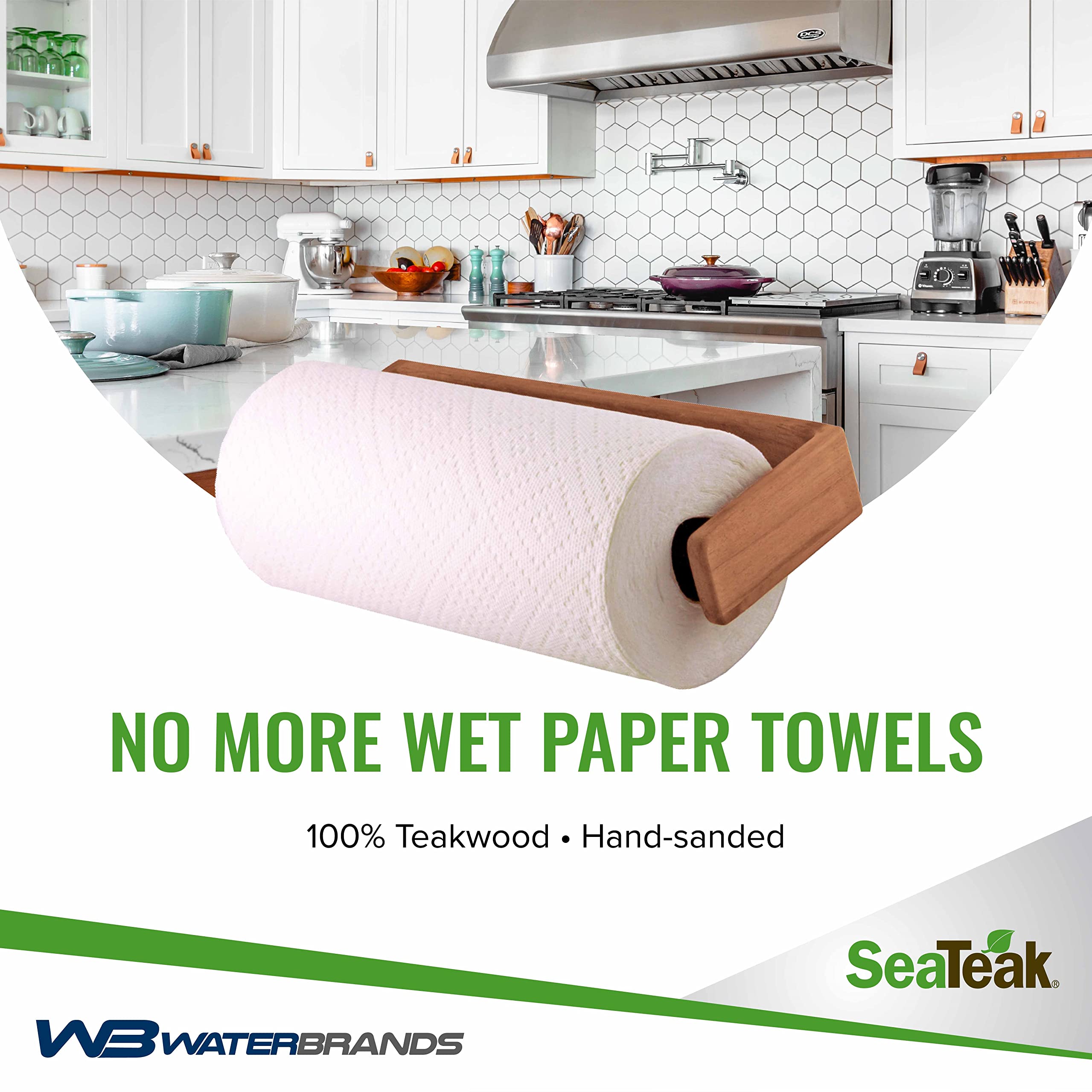 SeaTeak Wall Mount Paper Towel Holder | Wooden Wall Paper Towel Holder | Modern Wall Paper Towel Holder | 12.25" L x 4.38" W x 1.88" H