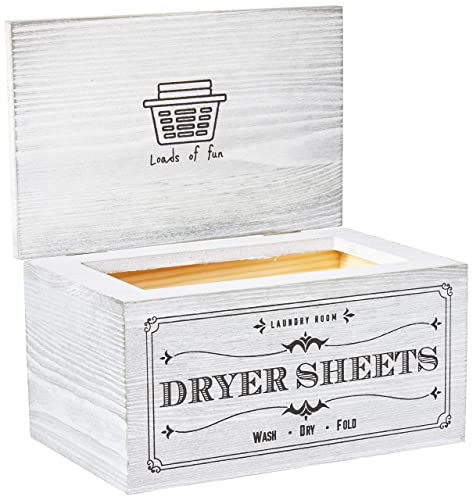 Dryer Sheet Holder for Laundry Room | Wooden Box Dryer Sheet Dispenser | Farmhouse Laundry Room Decor Accessories | Dryer Sheet Container with Lid | Laundry Room Organization Storage Container (Grayish White)| Laundry Softener Dispenser Sheets