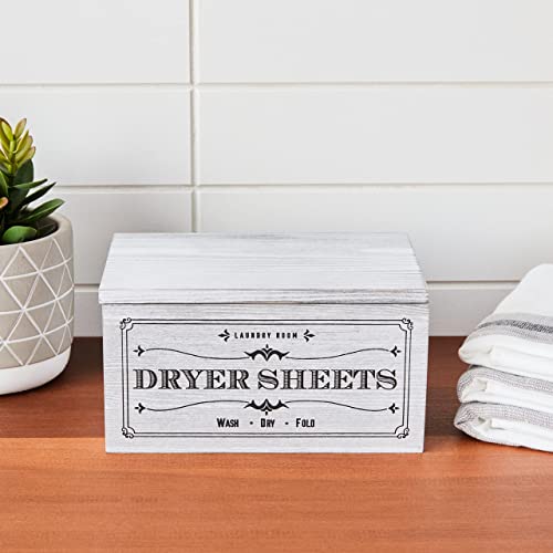 Dryer Sheet Holder for Laundry Room | Wooden Box Dryer Sheet Dispenser | Farmhouse Laundry Room Decor Accessories | Dryer Sheet Container with Lid | Laundry Room Organization Storage Container (Grayish White)| Laundry Softener Dispenser Sheets