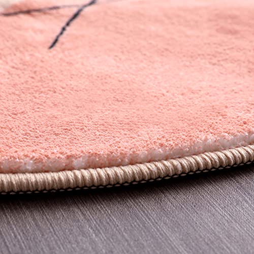 YoKii Cute Pink Round Rug 3ft for Bedroom Living Room Modern Boho Faux Wool Soft Circle Bathroom Rug Rubber Backed Small Area Rugs Abstract Aesthetic Dorm Carpet Room Deocr (Rounnd-3ft, Pink)