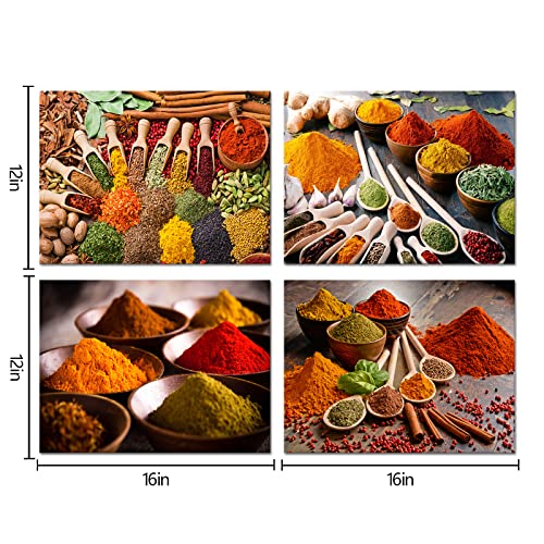 HOMEOART Herbs and Spices Kitchen Decor Pictures Dining Room Food Poster Prints Wall Decor 12"x16"x4 Panels