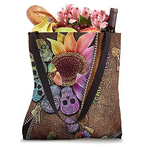 Zero Fcks Sugar Skull Given Sunflower Zipper-Leather-Lover Tote Bag