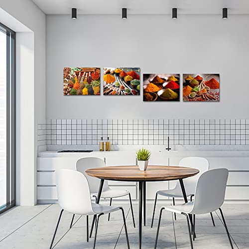 HOMEOART Herbs and Spices Kitchen Decor Pictures Dining Room Food Poster Prints Wall Decor 12"x16"x4 Panels