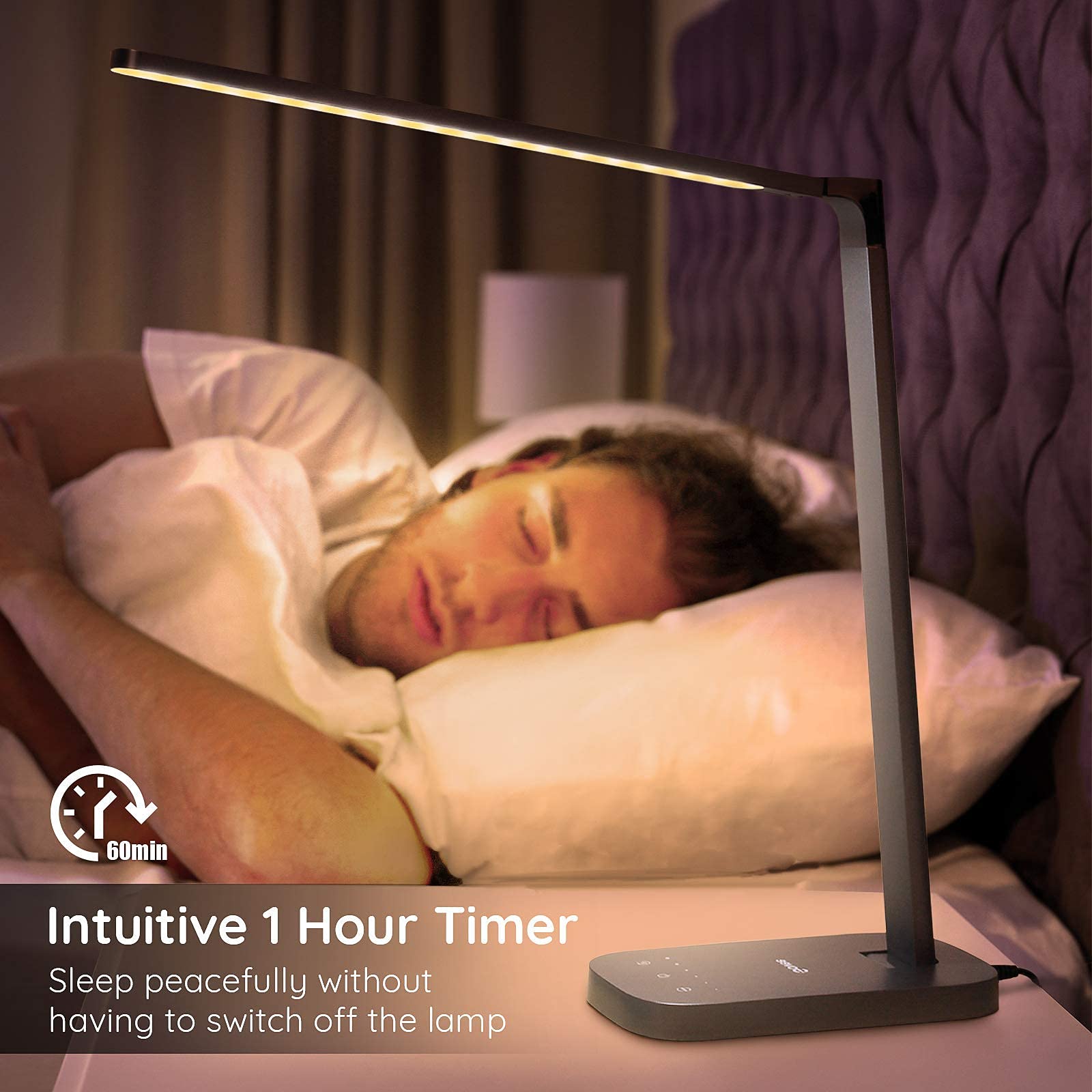 Govee LED Desk Lamp with USB Charging Port, 6 Dimmable Brightness Levels, Timer, 3 Lighting Modes, Glare-Free Table Lamp for Home, Office, Work, Study (Metallic)
