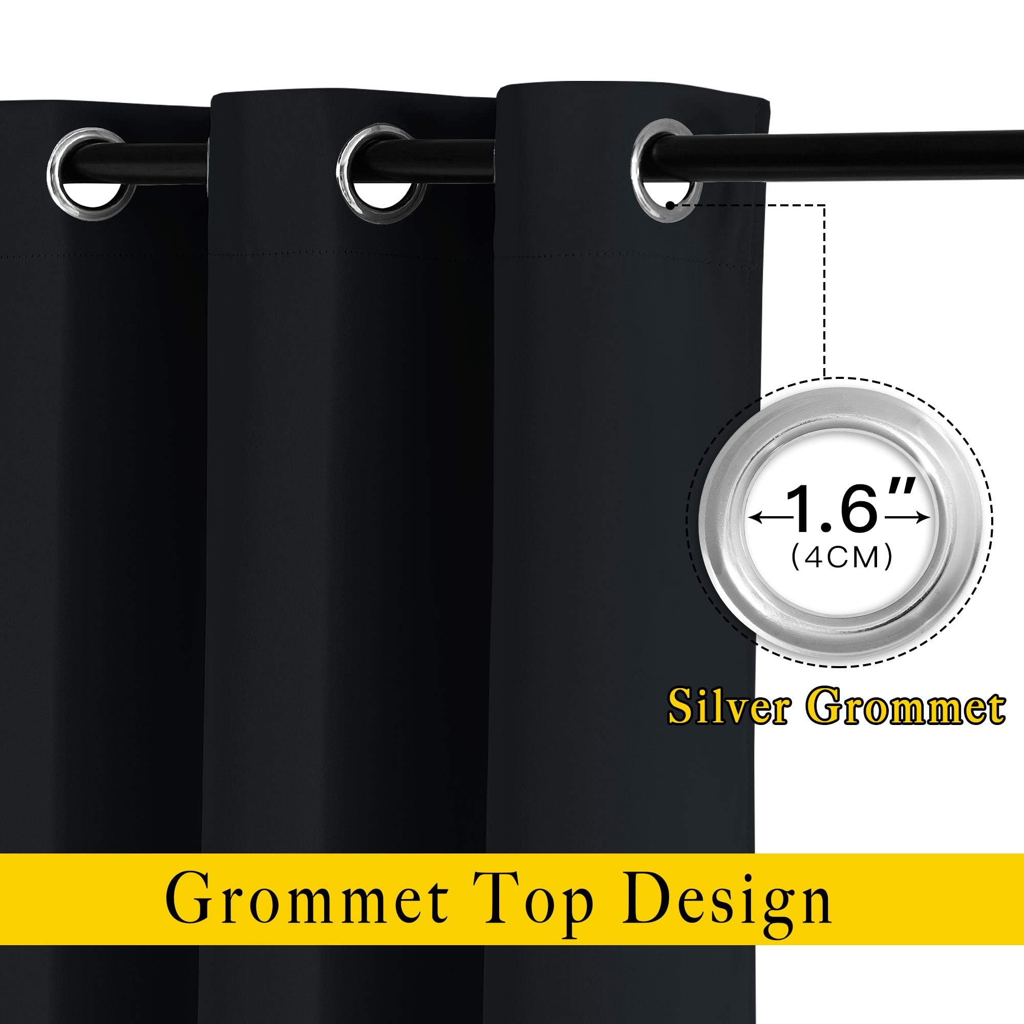 NICETOWN Black Blackout Curtains 84 inch Long - Light Reducing Thermal Insulated Solid Grommet Blackout Curtains/Panels/Drapes for Living Room (Set of 2, W52 x L84)