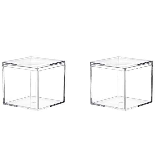 Dayaanee Clear Acrylic Box with Lid, 2 Pack Plastic Square Cube Containers Storage Box 6.7x3.9x5.3Inch/170X10X135mm for Candy Pill and Tiny Jewelry